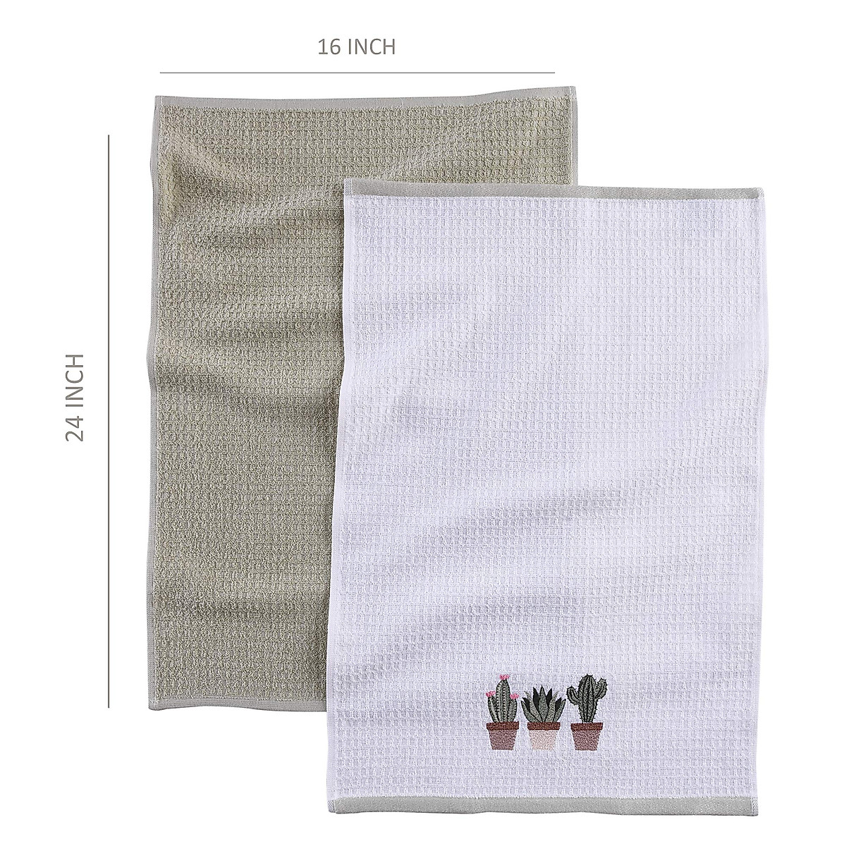 Hiera Home Kitchen Towels - Ultra Soft Cotton and Super Absorbent Dish Towels for Kitchen, Large Kitchen Towel 24x16 Inches, Natural Cotton Dish Towels Pack of 2 (Cactus)