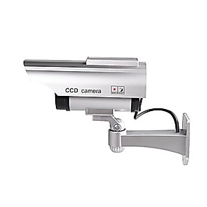 YSUCAU Solar Powered Bullet Dummy Fake Camera Surveillance Security CCTV Dome Camera with Flashing Red LED Light & Warning Security Alert Sticker Decals Outdoor/Indoor Use (1 Pack)