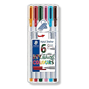 STAEDTLER Triplus Fineliner 334 SB6CS2 Desktop Box - Assorted Nature Colours (Pack of 6)