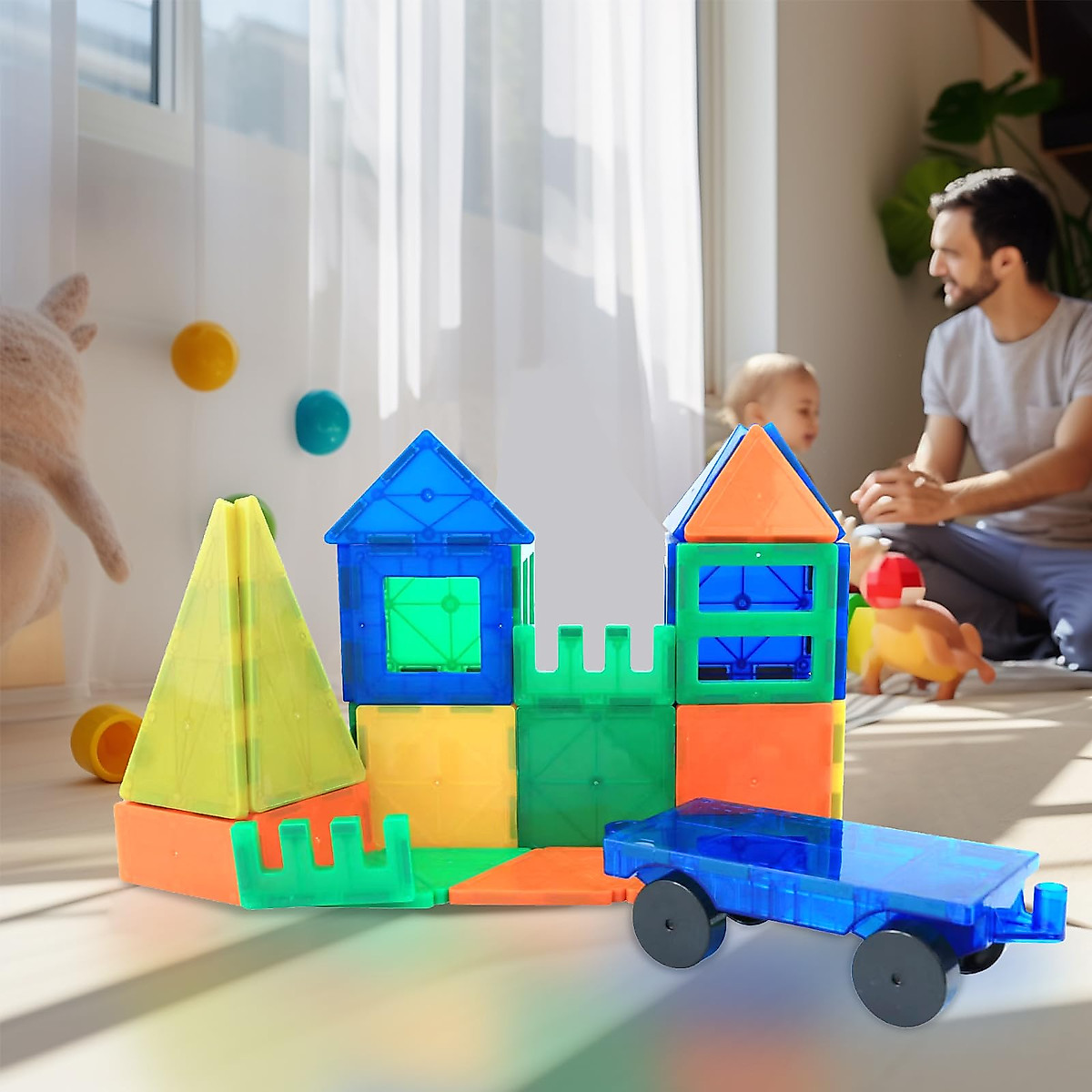 vanstarry 65 Piece Magnetic Tiles Building Blocks Set for Boys Girls Preschool Educational Construction Kit Magnet Stacking Toys for Kids Toddlers Children 3 4 5 6 7 8 Year Old