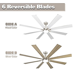 hykolity 72 Inch Indoor Ceiling Fans with Lights and Remote Control,Quiet Indoor Reversible DC Motor Ceiling Fan,8 Blades, Dimmable, 5CCT,6-Speed Ceiling Fan -Brushed Nickel