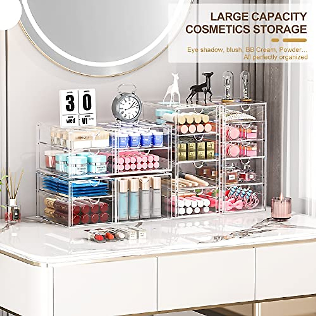 Makeup Organizer Storage With 16 Drawers, 4 Pcs Desktop Office Supplies, Desk Organizers, Clear Desk Accessories, Dustproof Drawer Organizer and Storage for Make Up, Jewelry, Pen, Desktop Stationary