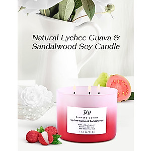 Lychee Guava Sandalwood Candle | Large 3-Wick Highly Scented Candle for Home | Natural Soy Candle 15.8 oz | Sweet & Refreshing Luxury Fragrance Candle | Relaxing Aromatherapy Candle for Women & Men