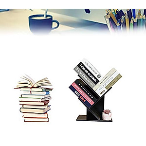 Lydia88 Tree Bookshelf，2-Layer Floor Standing Bookshelf，The Desktop Bookshelf Can Hold Books，Magazines, CDs and Photo Albums，Desktop Organizer，Office Storage Rack Real Wooden Bookshelf，Black