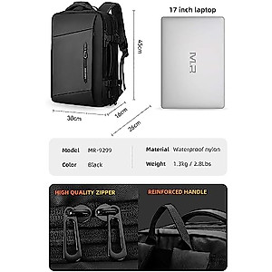 Laptop Backpack,Mark Ryden 17.3 inch Carry-on Business Backpack Men, Laptop bag with USB Charging Port, Waterproof,Hand Luggage Backpack For Men(Expandable 26L-40L)