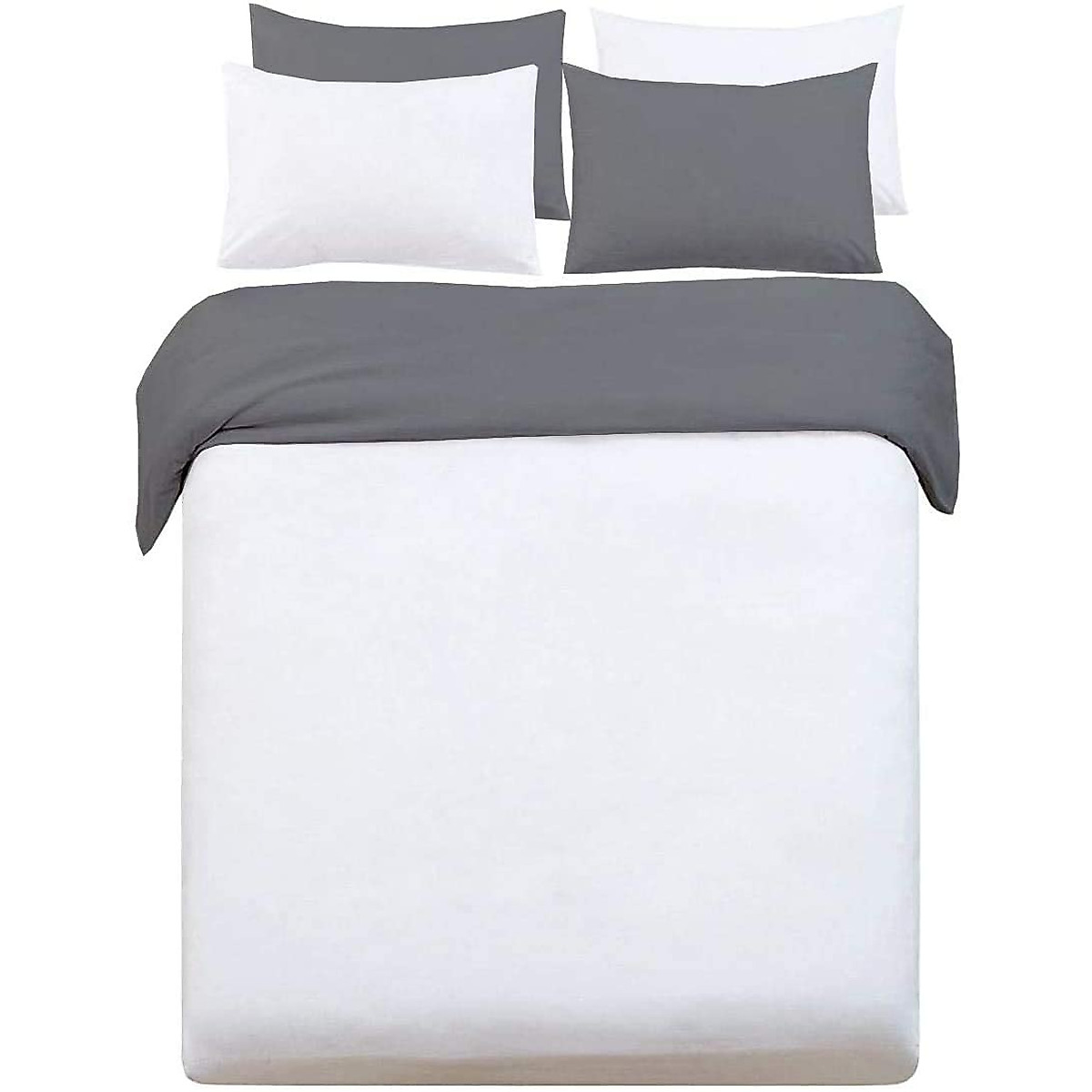 eBeddy Linens 800 TC Ultra Silky Soft Egyptian Cotton Super King Plus 120x120 Size 3-Pieces Reversible Duvet Cover Set Hidden Zipper Closer & Corner Ties, White/Dark Grey
