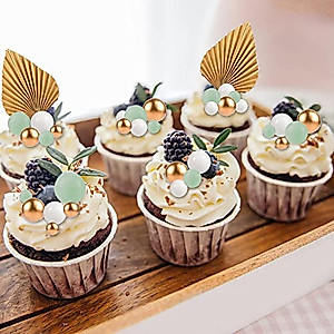 46 PCS Mini Ball Cake Topper Cupcake Insert Acrylic Cake Topper Decorations for Anniversary Graduation Birthday Party Baby Shower (Gold,Green,White)