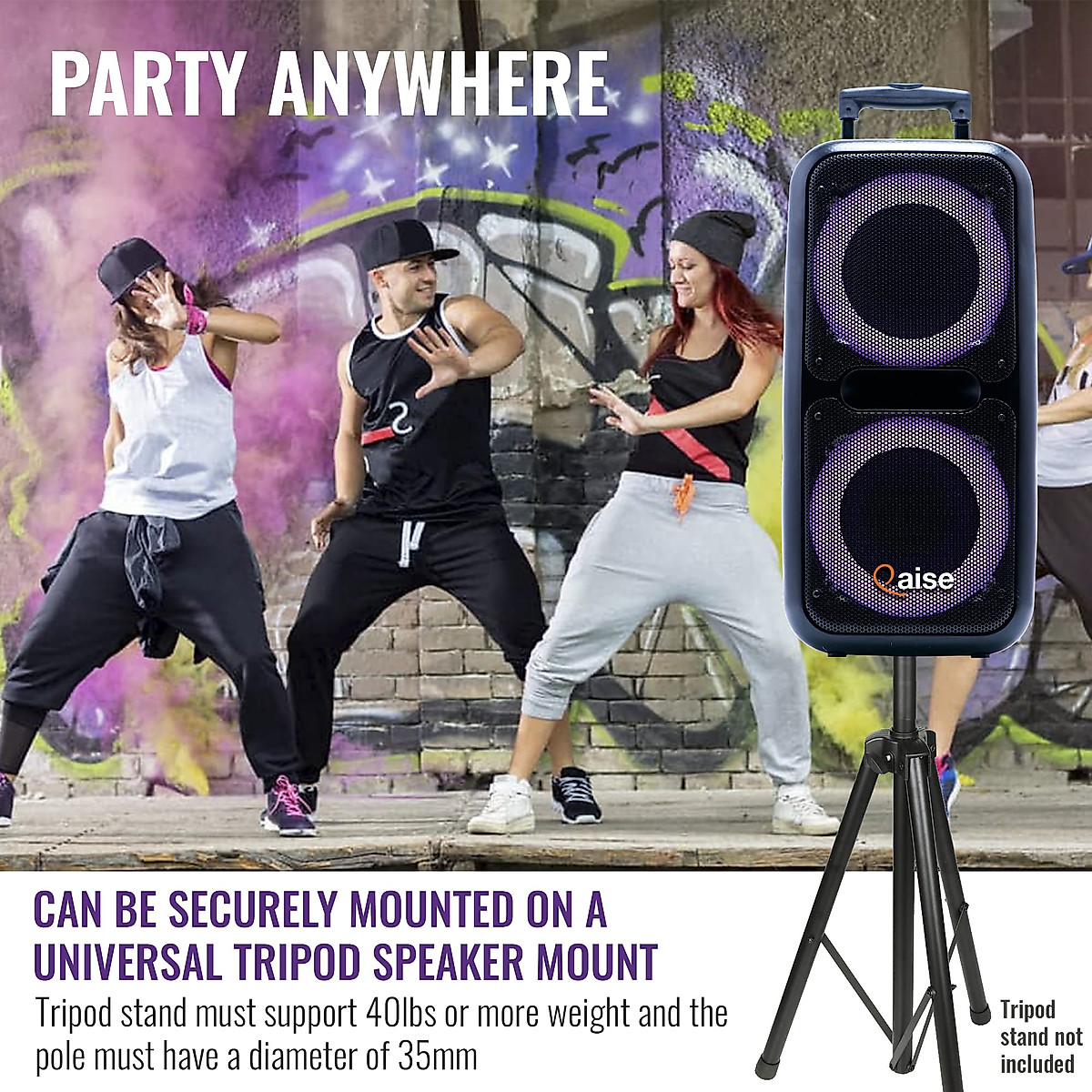 QAISE Portable Bluetooth Speaker & Karaoke Machine - Portable PA System with Wireless Mic, Professional Dual 12” Subwoofer with Lights, 7h Play time, 6000 Watts Peak Power - SonicBoomer X Douze