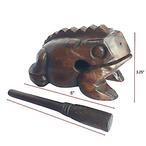 Cozinest Medium 6" Wood Frog Guiro Rasp Percussion Musical Instrument Tone Block Wooden Handcraft Percussion Instruments Products From Thailand Lucky Frog for Home Office Decor (Brown)