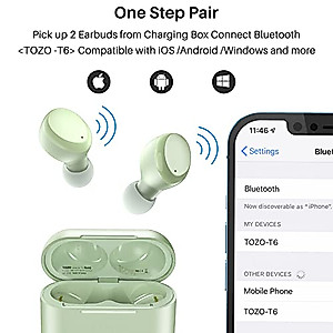 TOZO T6 Protective Silicone Case White & TOZO T6 True Wireless Earbuds Bluetooth Headphones Green