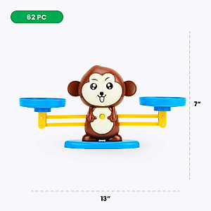 Boley Monkey Balance Math Game - 62 Piece Educational Math Games for Kids Ages 3 and Up - for The Home, Classroom, Preschool, Kindergarten, and Daycare