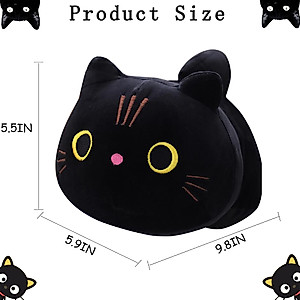 Enhopty 10Inch Black Cat Plush Pillow Cat Stuffed Animal Plushies Cute Kitten Toys Sleeping Hugging Pillow Soft Cushion for Girls Kids Women 1PC (Small)