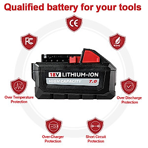 Xmenany 7000mAh 18V Battery Replacement for Milwaukee M 18 Batteries Lithium ion 48-11-1850 48-11-1820 48-11-1840 48-11-1828 48-11-1815 High Output Compatible with Milwaukee 18 Volt Tools,2PACK