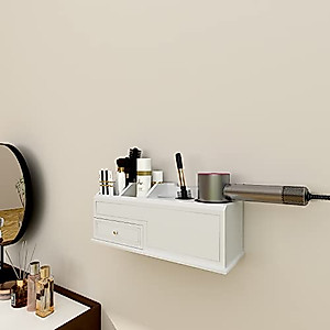 WELLAND Wood Hair Dryer Holder, Hair Tool Organizer, Curling Iron Holder Hair Styling Tool Organizer for Bathroom, White