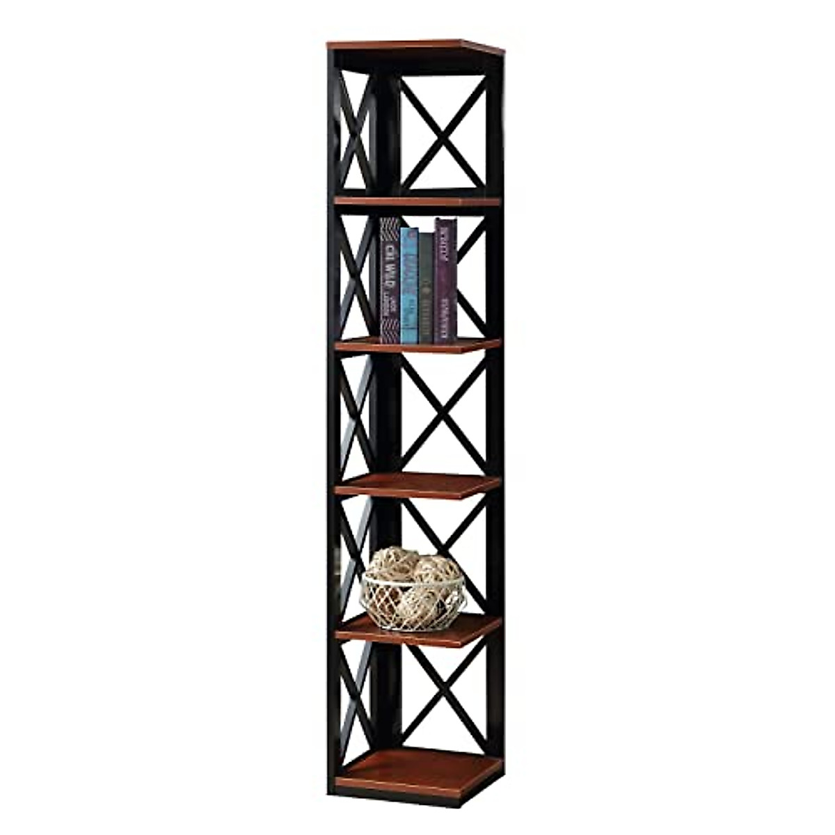 Convenience Concepts Oxford 5 Tier Corner Bookcase, Cherry / Black