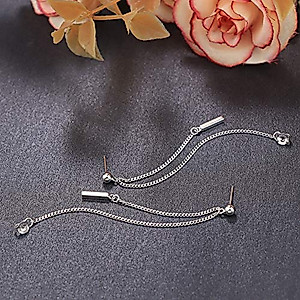 Milacolato 925 Sterling Silver Chain Earrings 14K Gold Plated Chain Dangle Bar Earrings Hypoallergenic Stud Earrings with Long Drop Threader Chain for Women