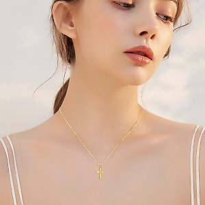 SISGEM 14K Solid Gold Cross Necklace for Women,Yellow Gold Faith Cross Pendant Necklaces Religious Jewelry Anniversary Birthday Gifts for Wife Mom 16''-18''