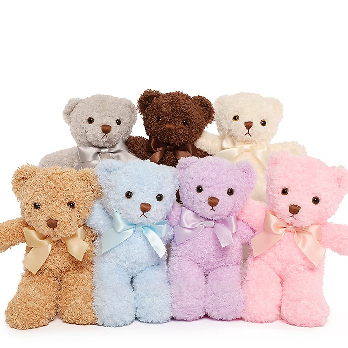 Tezituor Bulk Teddy Bears Stuffed Animal, Teddy Bears Bulk Stuffed Bear, Soft Teddy Bear Centerpiece Baby Shower, 7 Colors, 7 Packs, 10in