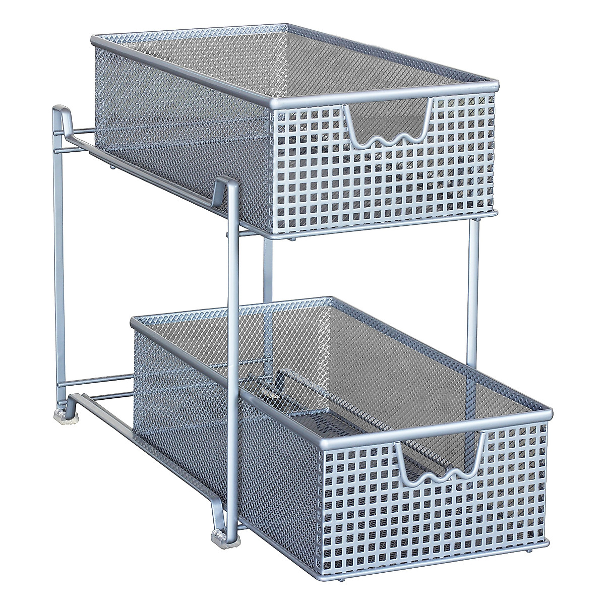 DecoBros 2 Tier Mesh Sliding Cabinet Basket Organizer Drawer,Silver