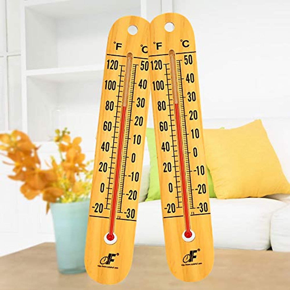 defull Extra Large 10.5-Inch Wood Thermometer Wall Thermometer Wooden Indoor Thermometer with Double Scales ℉&℃ Household Thermometer for Home Office Warehouse Greenhouse