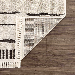Hauteloom Munich Modern Farmhouse Hallway Entryway Runner Rug - Casual Boho Long Runner Rug - Bohemian Neutral Minimalist - Bone, Cream, Beige, Black - 2'7" x 7'3"