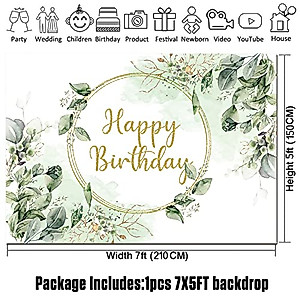 Greenery Succulent and Eucalyptus Leaves Photography Backdrop Bloom Eucalyptus Leaves Photo Background for Happy Birthday Party Decoration Cake Table Banner Supplies 7x5ft