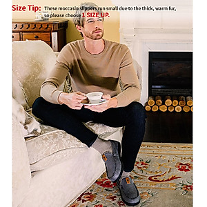 HomeTop Men's Moccasin Slippers Soft Faux Suede Plush Warm Lining Memory Foam Indoor House Shoes with Anti-Skid Sole (9, Grey)