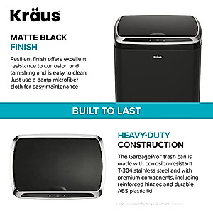 Kraus KTCS-10MB GarbagePro Rectangular 13 Gallon Hands-Free Motion Sensor Trash Can Battery Operated in Matte Black Finish with SoftShut Touchless Lid