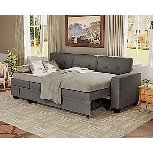 Flamaker Sleeper Sofa, Sofa Bed with Storage Chaise, L Shaped Pull Out Couch for Living Room, Home Furniture, Apartment (Dark Grey)