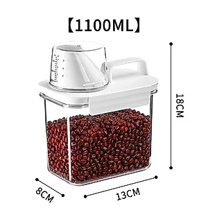 JUSTAUS 2Pcs Rice Dispenser Storage Containers, 1.1L Small Rice Bucket with Measuring Cup & Pour Spout, Kitchen Plastic Airtight Container for Cereal, Grain, Flour, Sugar, Oatmeal, Dry Pet Dog Food