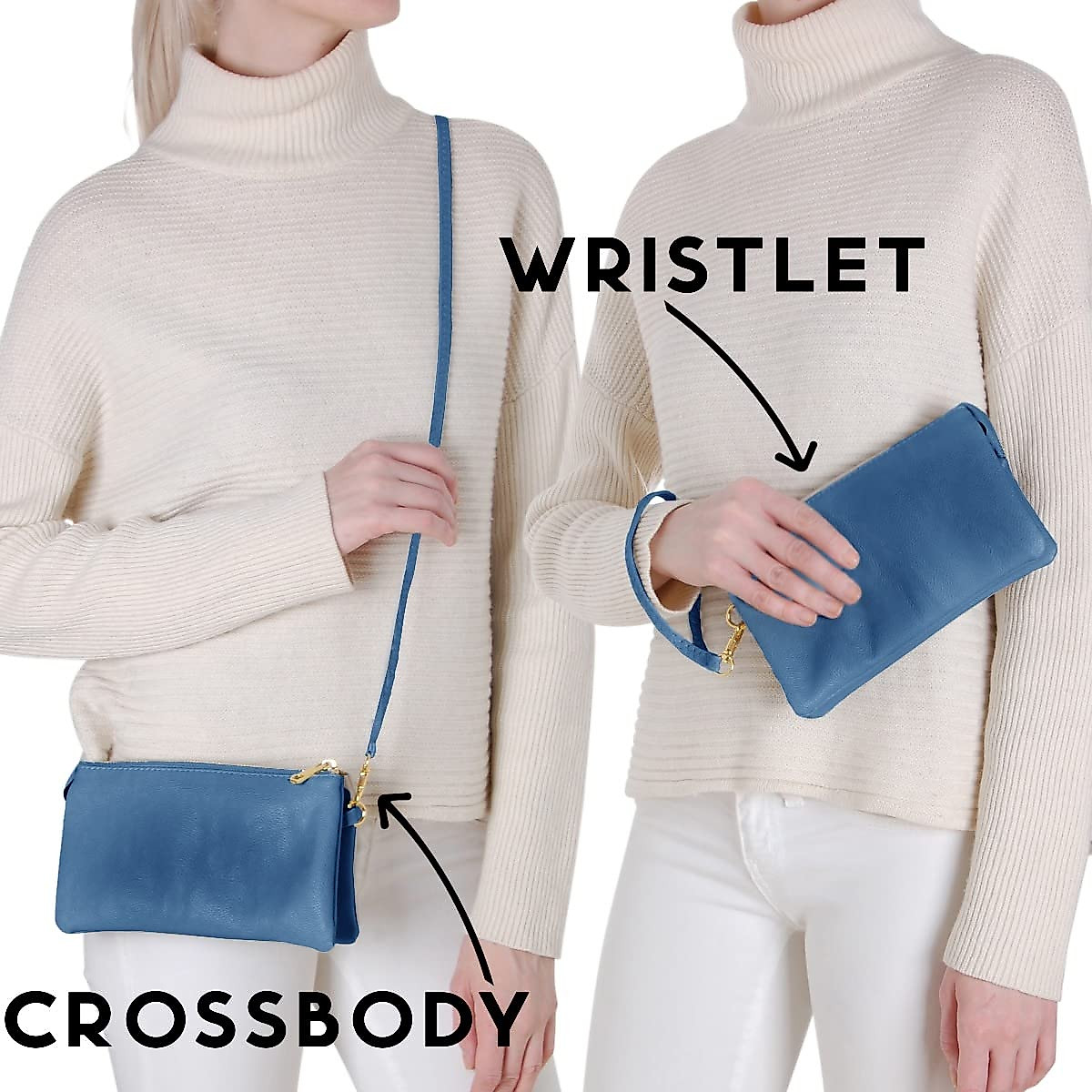 Clutch Purse Wristlets for Women - Small Clutch Purses for Women, Wristlet Wallets for Women, Casual Clutch Purse, Vegan Leather Wristlet with Shoulder and Wrist Strap, Crossbody Bags for Women