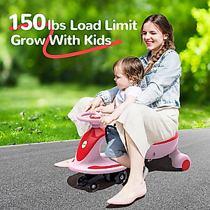 Electric Wiggle Car, ANPABO 2 in 1 Wiggle Car Ride on Toy with Pedal, Adjustable Length, Light Up Wheels, Rechargeable Battery, Anti-Rollover Structure, Swing Car with Music for Kids 3 Years and Up