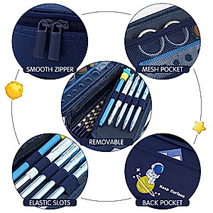 Four Candies Cute Pencil Case for Boys, Big Capacity Canvas Kawaii Pencil Pouch with Zipper & Handle , Waterproof and Durable Compartment Large Storage Pencil Bag for Kids in School - Astronaut