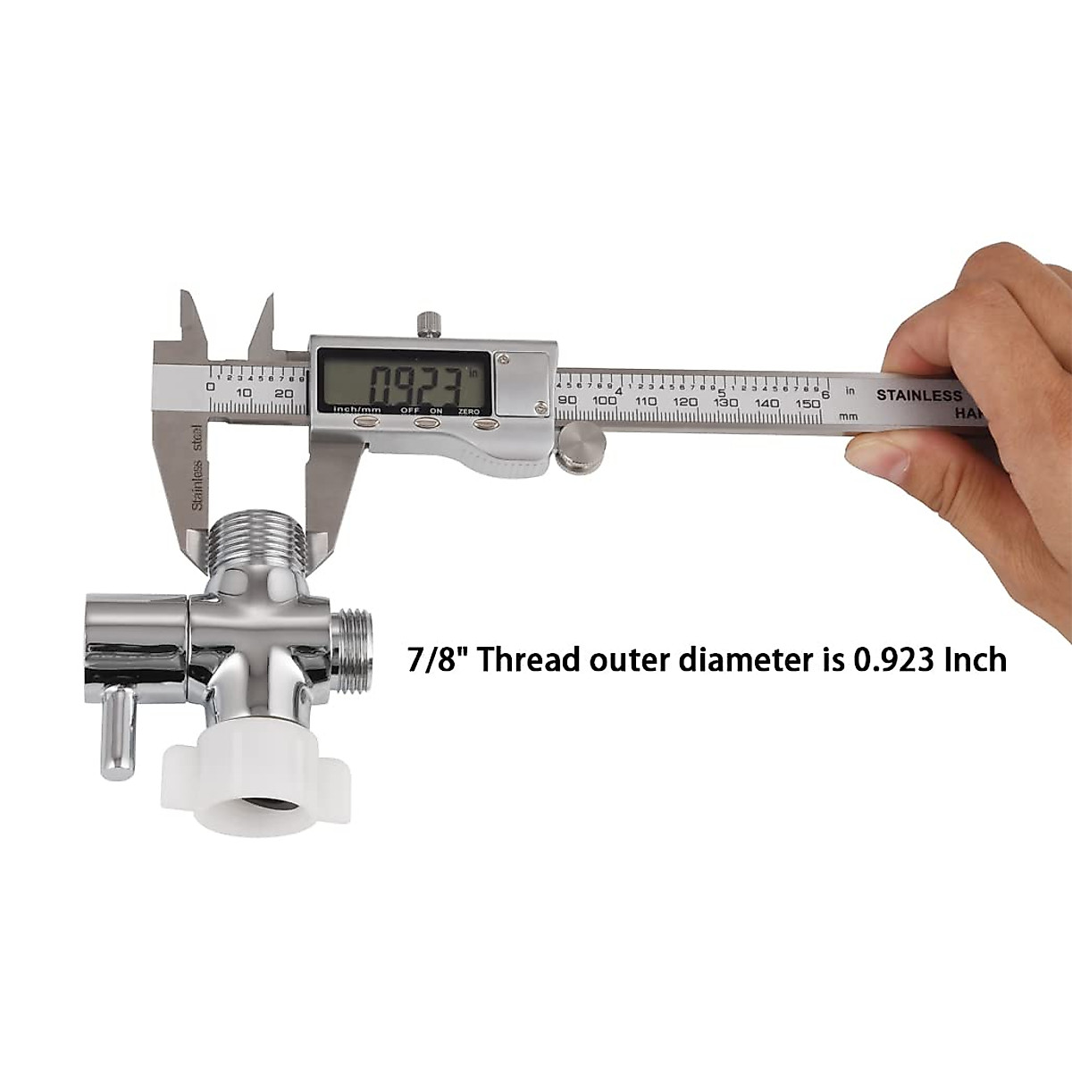 Carvedexquisitely T-adapter with Shut off Valve, Metal Brass 3-way T Adapter for Handheld Toilet Bidet Spray,7/8"×7/8"×1/2" or 3/8" chrome