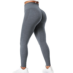 VOYJOY Athletic Workout Scrunch Leggings for Women High Waist Seamless Gym Pants Tummy Control Amplify Tights Charcoal Grey M