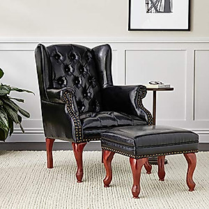 Coaster Furniture Wing Back Button Tufted Accent Chair and Ottoman Black and Espresso 900262