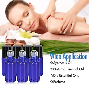 ZEJIA 3ml Roller Bottles 24Pack Cobalt Blue Thick Glass Essential Oil Roller Bottles Stainless Steel Roller Ball with 2 Droppers