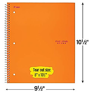 Five Star Spiral Notebook, 1 Subject, Wide Ruled Paper, 100 Sheets, 10-1/2" x 8", Orange (38734)