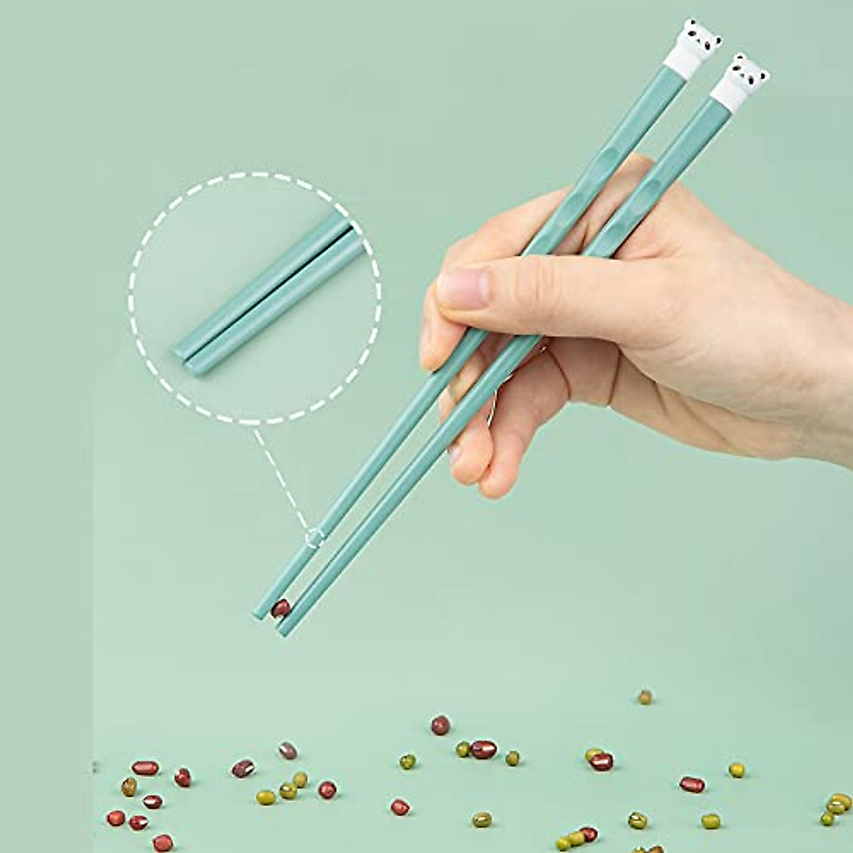 JinZu Portable Chopsticks Flatware Set, Silicone Lightweight Chopstick and Stainless Steel Spoon with Case, Reusable Portable Utensil for Camping,Traveling (Green)