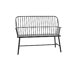 Deco 79 86945 Metal Outdoor Grill Style High Back Frame Patio Trestle Legs and Armrests, Bench 48" x 19" x 38", Black