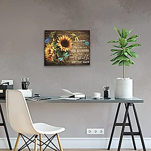DRAWPRO Rustic Farm Sunflower Wall Art Sunflower Dragonfly Canvas Print Paintings Framed Inspirational Quotes Pictures Modern Home Decor For Living Room Kitchen Bathroom Ready To Hang,12x16 Inch