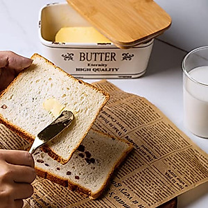 Hasense Farmhouse Butter Dish with Lid for Countertop, Butter Keeper & Holder, Large Butter Container for Fridge with Bamboo Freshness Seal, Enhance Kitchen Decor, Holds Two Sticks of Butter, White