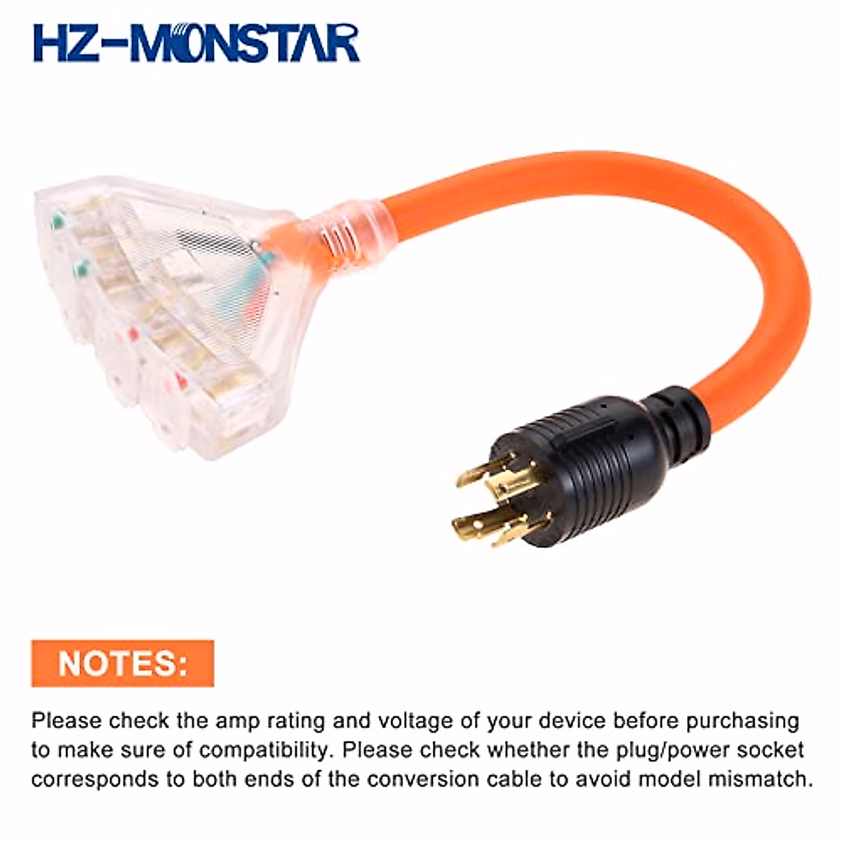 30 Amp to 110 Adapter Generator Power Cord, 4 Prong 30 Amp to 15 Amp Generator Adapter, NEMA L14-30P Male Plug to 4X 5-20R Household Tri Outlet Female Connectors Power Adapter 1.5 FT 125/250V