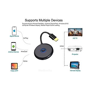 Wireless Display Adapter/miracast Receiver 5.8GWiFi 4Khdmi Directlyfor iPhone Screen Mirroring VAudio from iPadPhone to TVLaptopProjector...