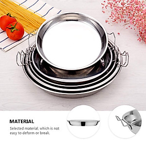 DOITOOL 2Pcs Stainless Steel Steaming Dish Cold Noodle Plate Steamed Rice Tray Round Steaming Tray With Double Handle for Home Kitchen Food Serving