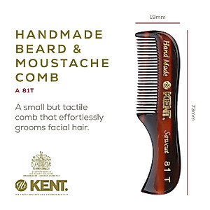 Kent Set of Combs - 81T Beard and Mustache Comb, FOT Pocket Comb, and PF22 Hair Brush - Best Beard and Mustache Grooming Kit, Travel and Home Beard Care Kit