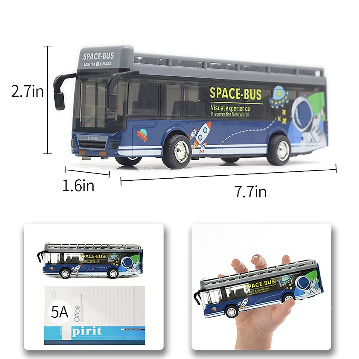 Crelloci Tour Double Decker Bus for Toddlers, Die Cast Alloy Play Vehicles with Sounds and Lights, City Cars Toys with Pull Back Action Openable Doors, for Boys Girls Kids (Navy Blue)