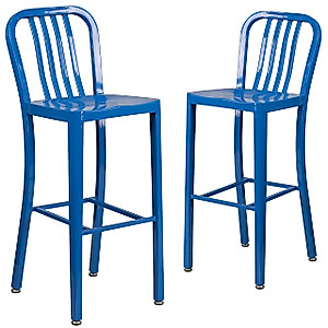 Flash Furniture Gael Commercial Grade 2 Pack 30" High Blue Metal Indoor-Outdoor Barstool with Vertical Slat Back