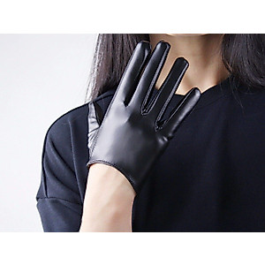 DooWay Women's Black Short Leather Gloves Touchscreen Faux Lambskin Leather Soft Cool Handmade Unlined for Evening Costume Party Dress 16cm