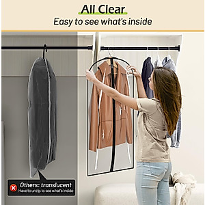 MISSLO All Clear Garment Bags for Hanging Clothes 40" Suit Bags for Closet Storage Plastic Clothes Covers for Shirts, Jackets, Coats, 6 Packs